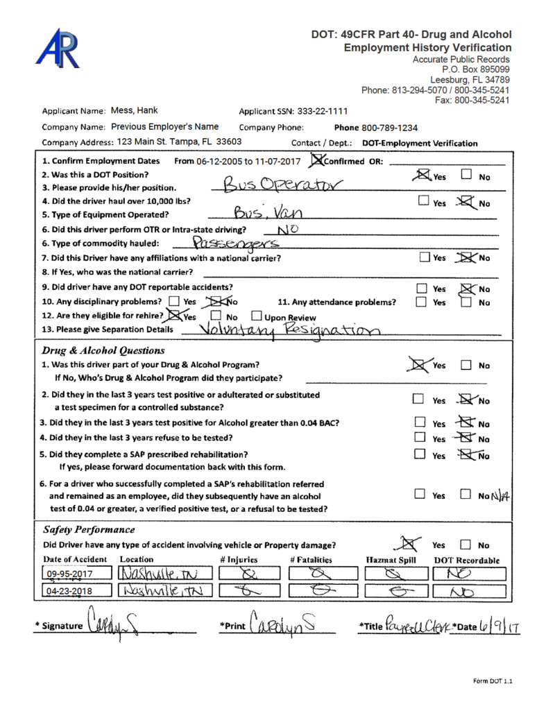 DOT Employment Verification - Accurate Public Records
